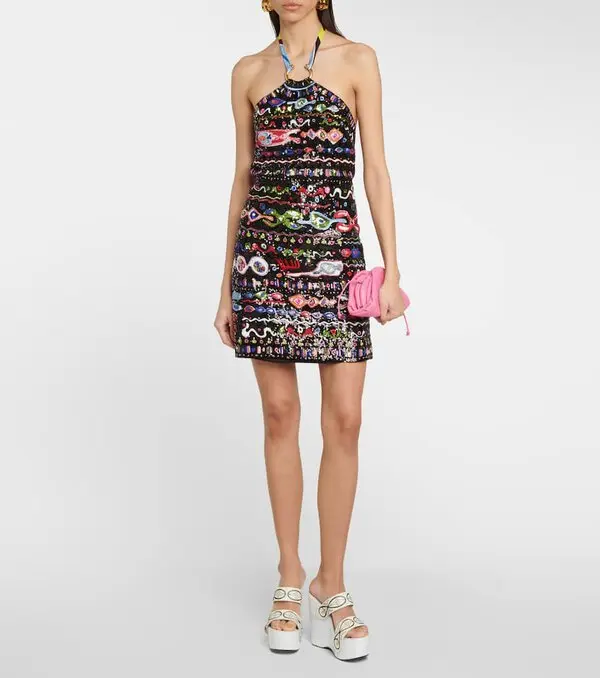 Emilio Pucci Embroidered Leather Wedge Sandals
