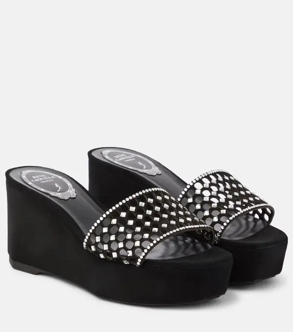 Rene Caovilla Embellished Suede Platform Slides
