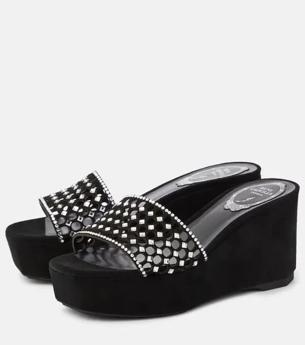 Rene Caovilla Embellished Suede Platform Slides