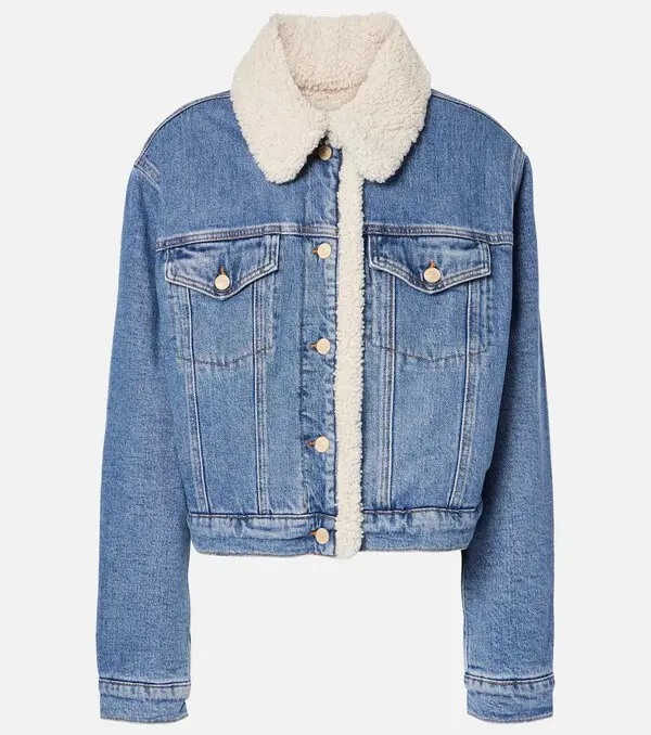 7 For All Mankind Teddy-trimmed Denim Trucker Jacket - Blue