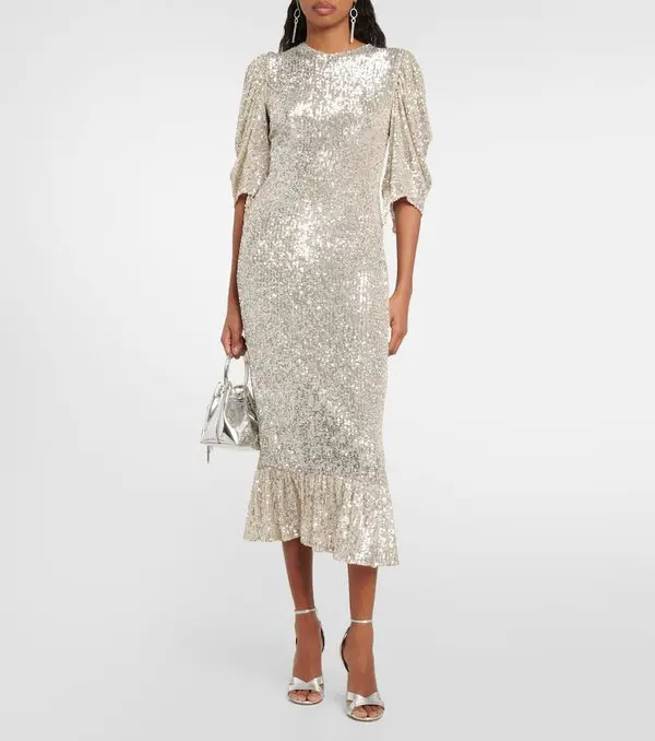 ROBERTA EINER Drama Sequined Midi Dress