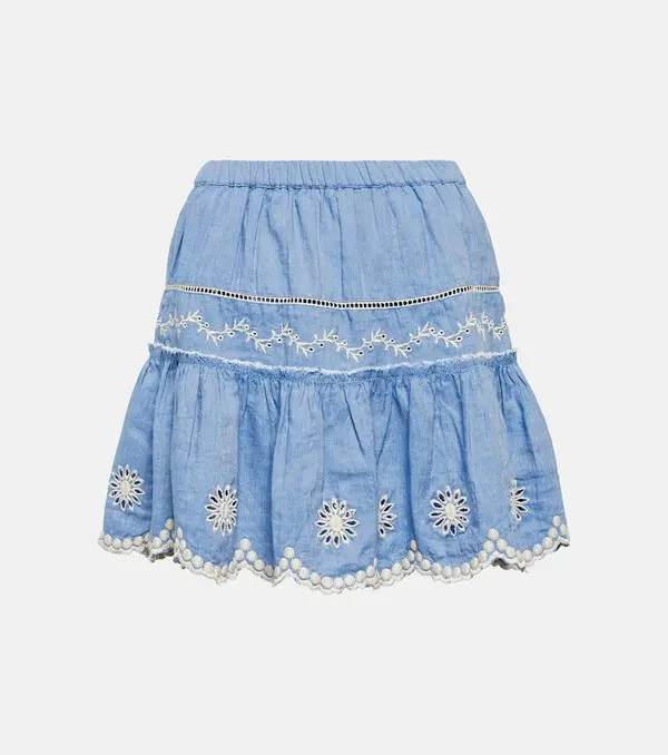 LoveShackFancy Cava Embroidered Miniskirt - Blue