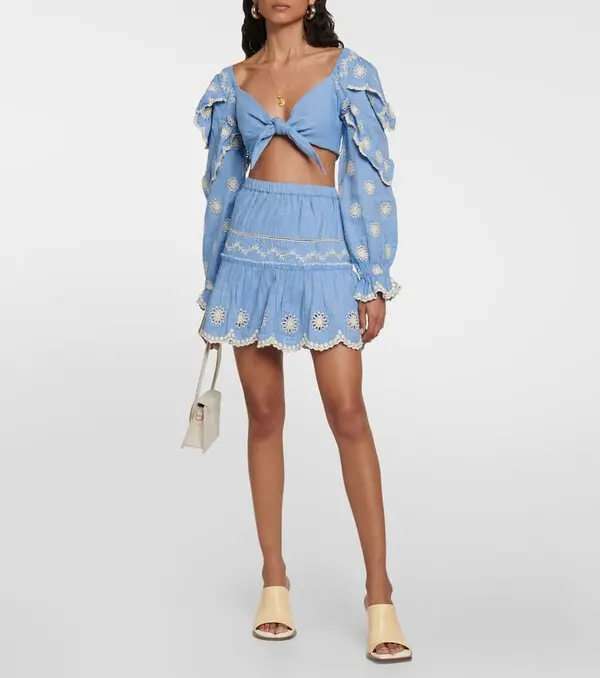 LoveShackFancy Cava Embroidered Miniskirt