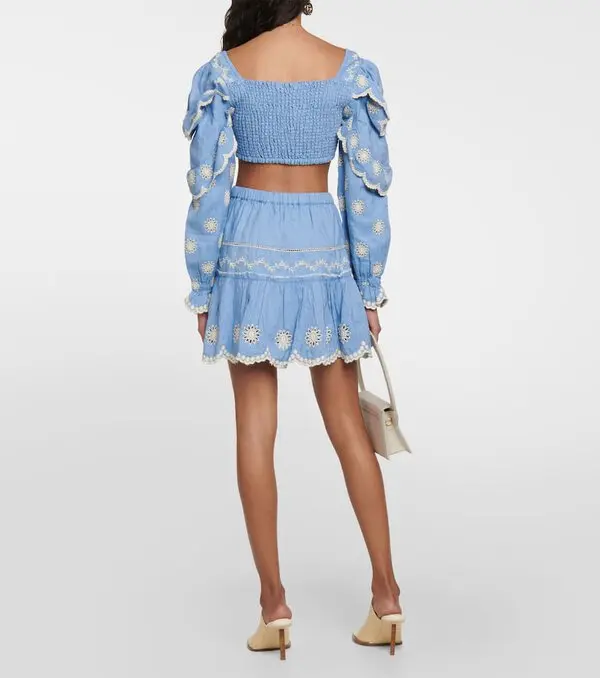 LoveShackFancy Cava Embroidered Miniskirt