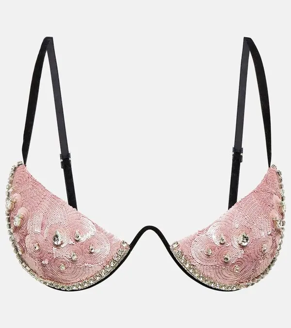 AREA Embellished Bra Top - Pink