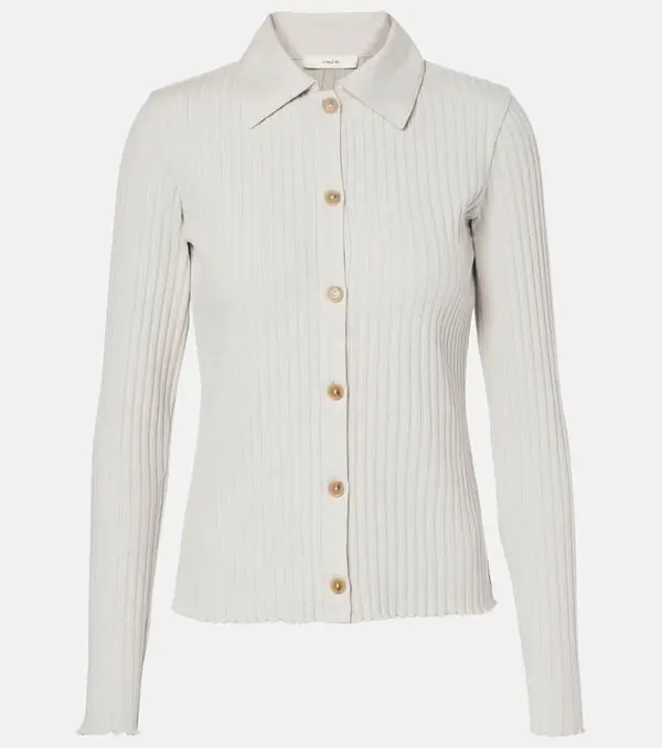 Vince Ribbed-knit Cotton-blend Polo Pullover - White
