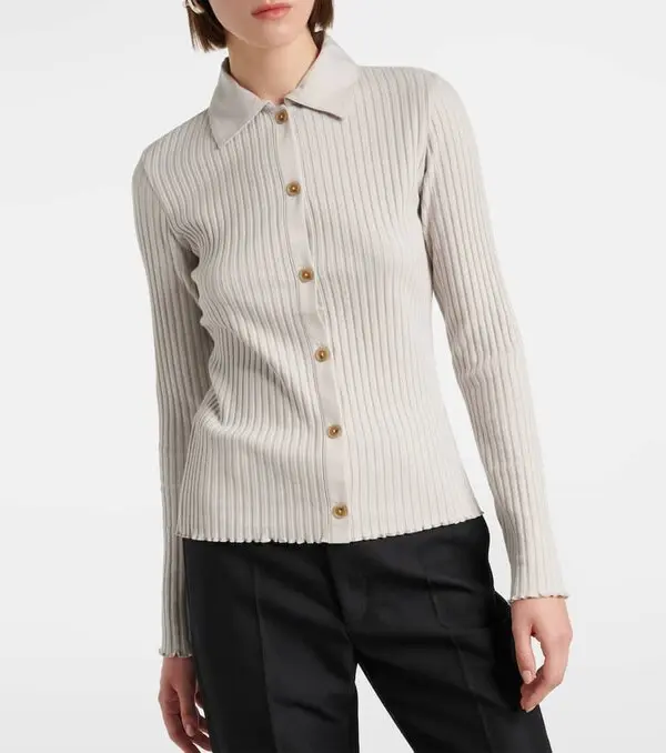 Vince Ribbed-knit Cotton-blend Polo Pullover - White