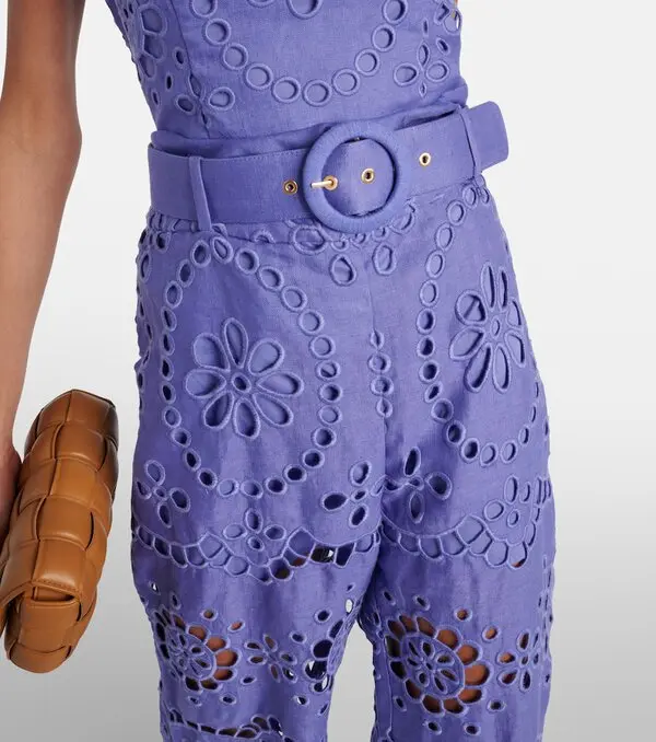 Zimmermann Pop Embroidered Linen Cropped Pants