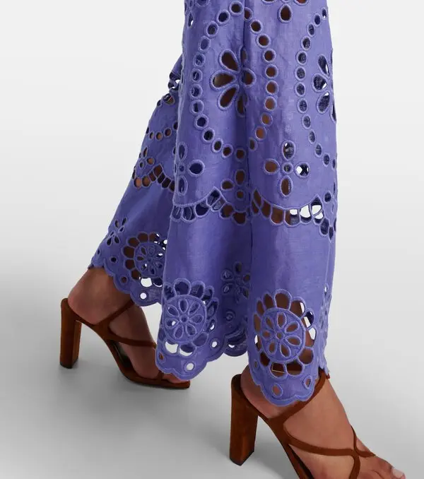 Zimmermann Pop Embroidered Linen Cropped Pants
