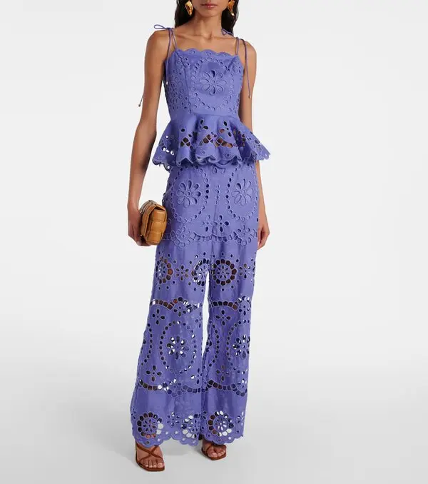 Zimmermann Pop Embroidered Linen Cropped Pants