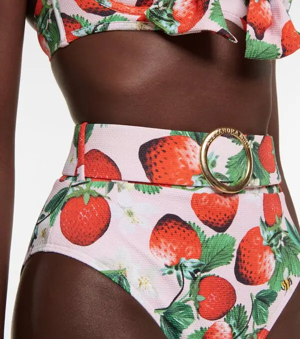 ALEXANDRA MIRO Ursula Printed Bikini Bottoms With Detachable Belt - Red