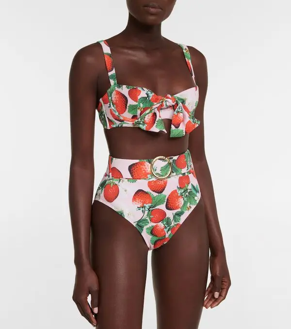 ALEXANDRA MIRO Ursula Printed Bikini Bottoms With Detachable Belt - Red