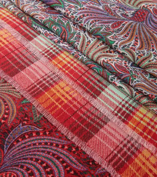 Etro Paisley And Checked Wool Throw