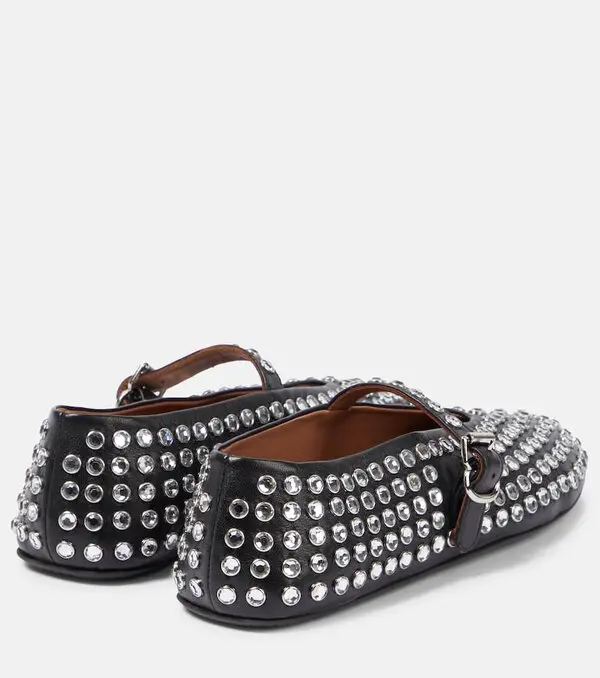 Alaïa Embellished Leather Ballet Flats - Black