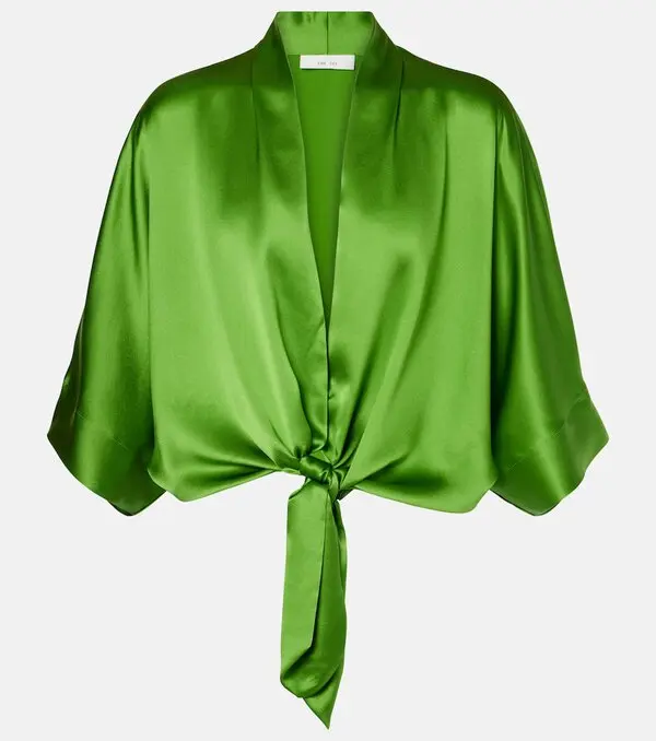 THE SEI Cropped Silk Satin Blouse