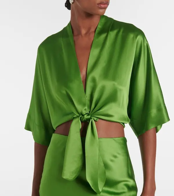 THE SEI Cropped Silk Satin Blouse