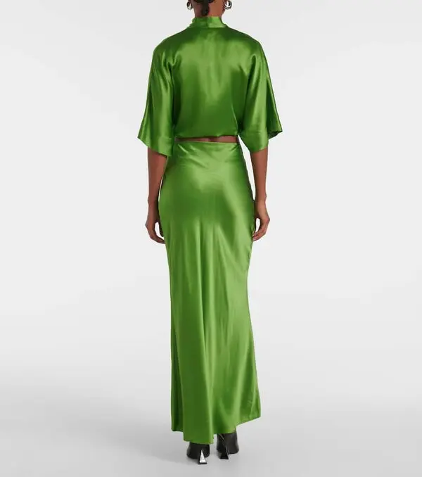 THE SEI Cropped Silk Satin Blouse