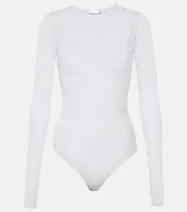 Wardrobe.NYC Floral Chantilly Lace Bodysuit - White