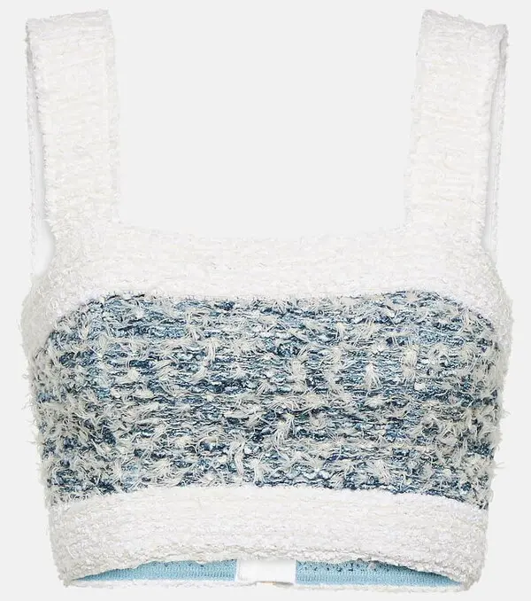 Balmain Tweed Denim Crop Top - Multicoloured