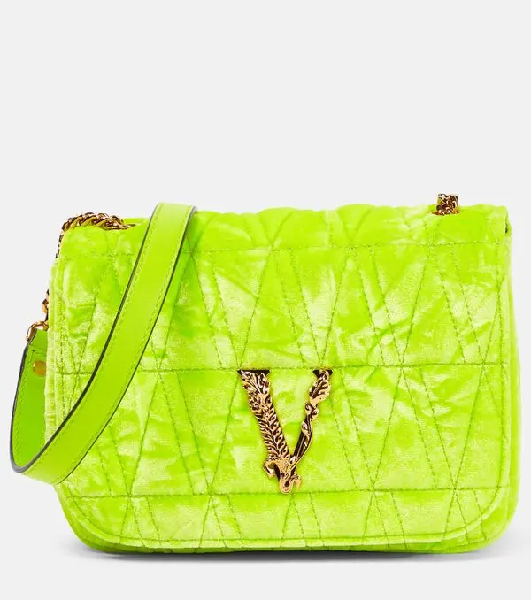 Versace Virtus Small Velvet Shoulder Bag - Orange