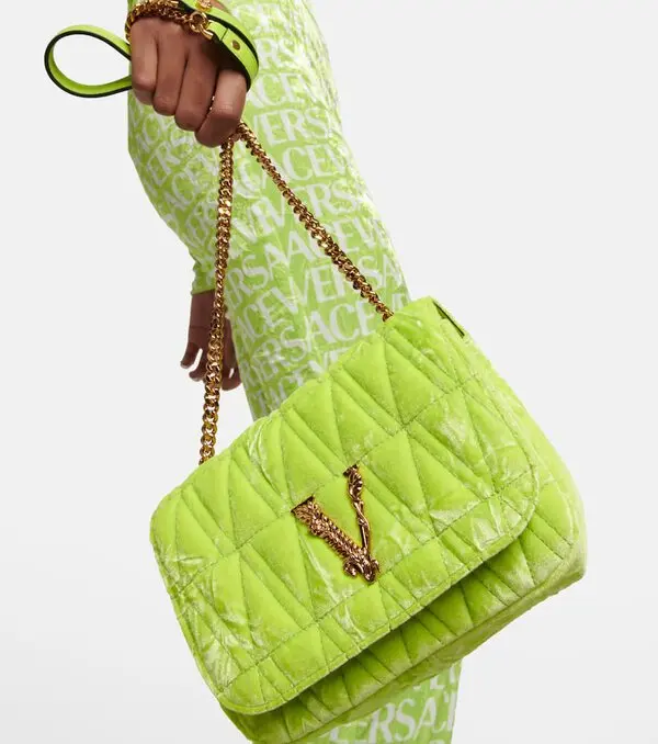 Versace Virtus Small Velvet Shoulder Bag - Orange