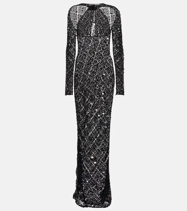 Coperni Sequin-embellished Crochet Maxi Dress - Black