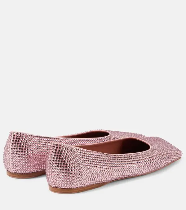 Amina Muaddi Embellished Satin Ballet Flats - Pink