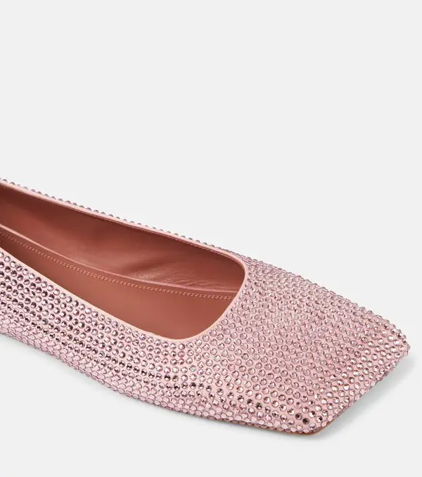 Amina Muaddi Embellished Satin Ballet Flats - Pink