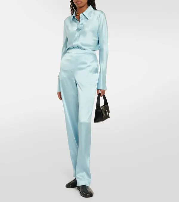 JOSEPH Tova Silk Satin Pants - Blue