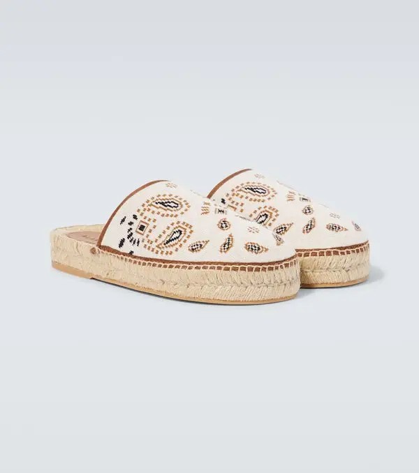 Alanui Bandana Canvas Jacquard Espadrille Slides