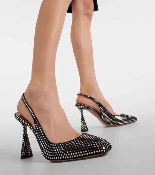 AQUAZZURA Amore Embellished Leather Slingback Pumps