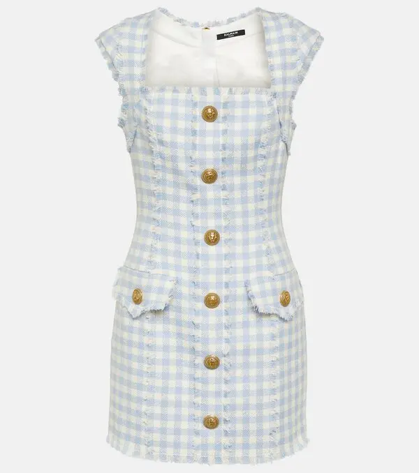 Balmain Gingham Tweed Minidress