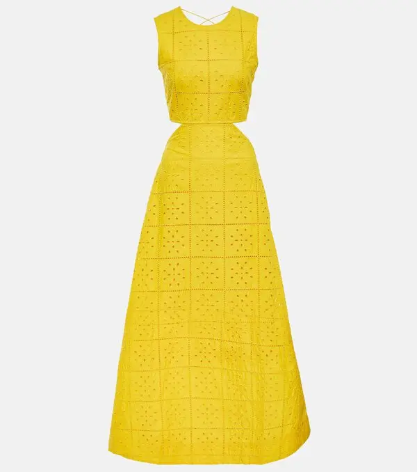 GANNI Broderie Anglaise Cotton Maxi Dress - Yellow
