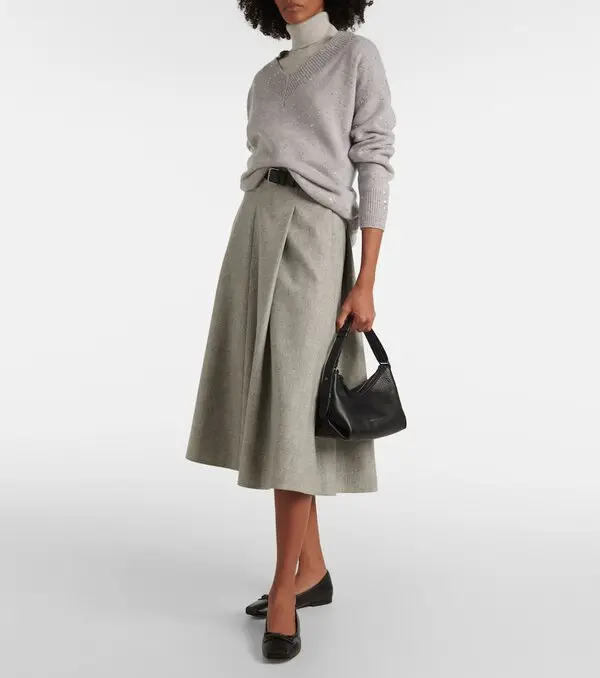 Brunello Cucinelli Wool And Cashmere Flannel Midi Skirt