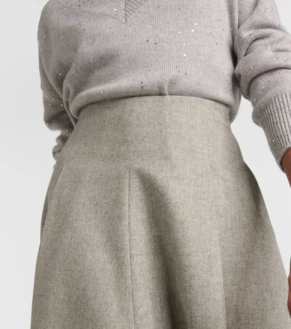 Brunello Cucinelli Wool And Cashmere Flannel Midi Skirt