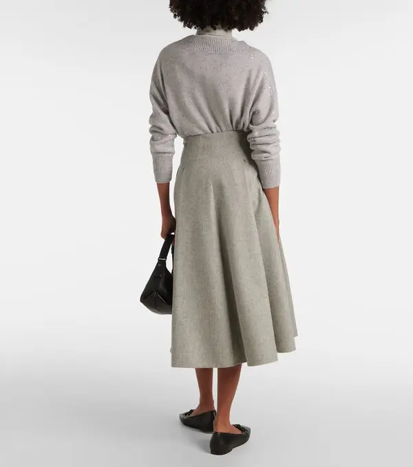 Brunello Cucinelli Wool And Cashmere Flannel Midi Skirt