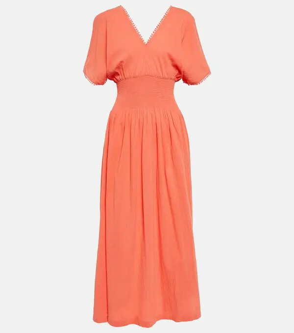 Heidi Klein Smocked Cotton Maxi Dress - Blue