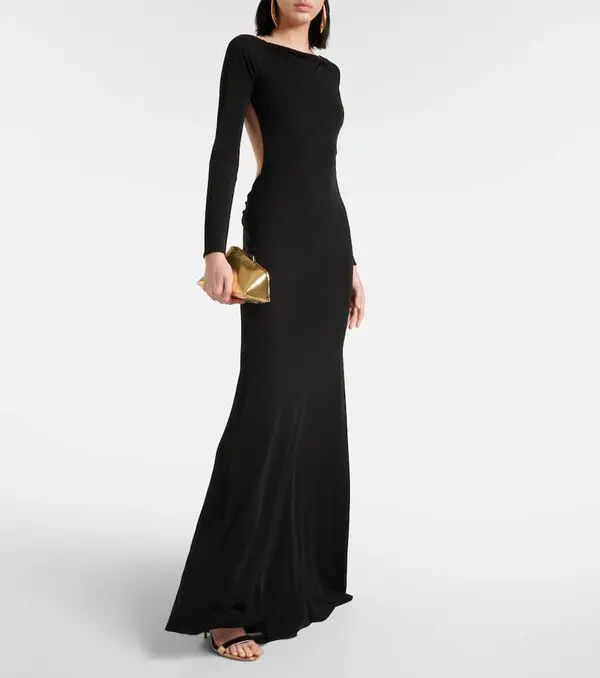 Alex Perry Open-back Jersey Gown - Black