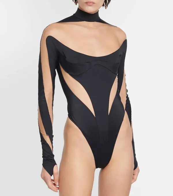 MUGLER Mesh-trimmed Bodysuit