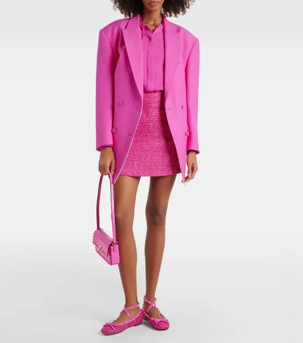 Valentino Garavani Rockstud Leather-trimmed Boucle Ballet Flats - Pink