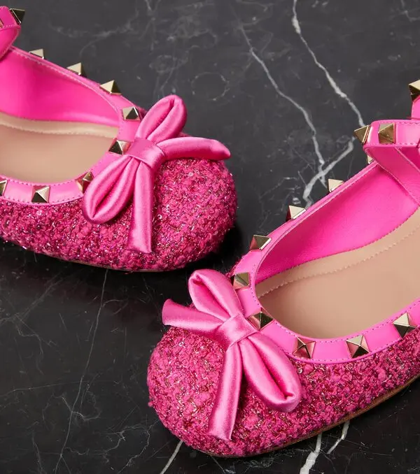 Valentino Garavani Rockstud Leather-trimmed Boucle Ballet Flats - Pink