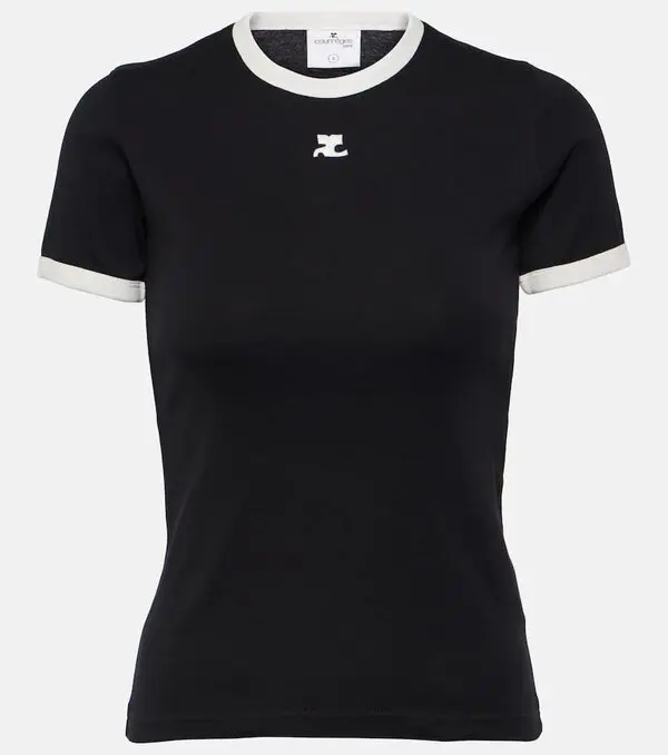 COURREGES Logo Cotton Jersey T-shirt - Black