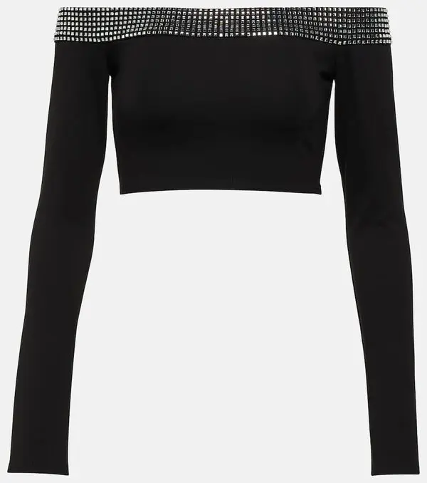David Koma Crystal-embellished Cropped Top - Black