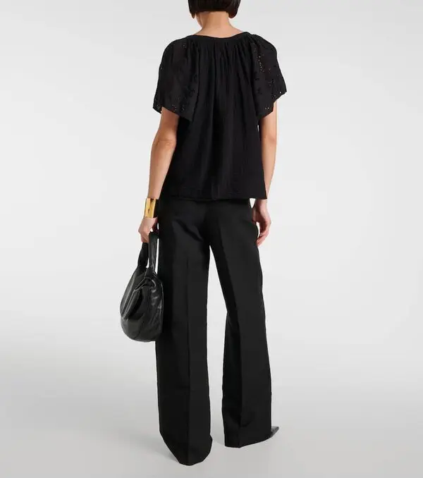 Velvet By Graham & Spencer Tish Embroidered Cotton Top - Black