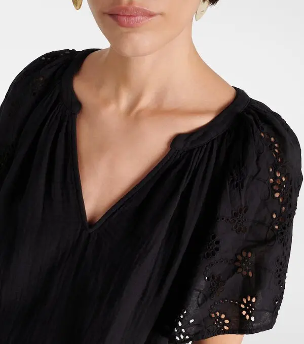 Velvet By Graham & Spencer Tish Embroidered Cotton Top - Black