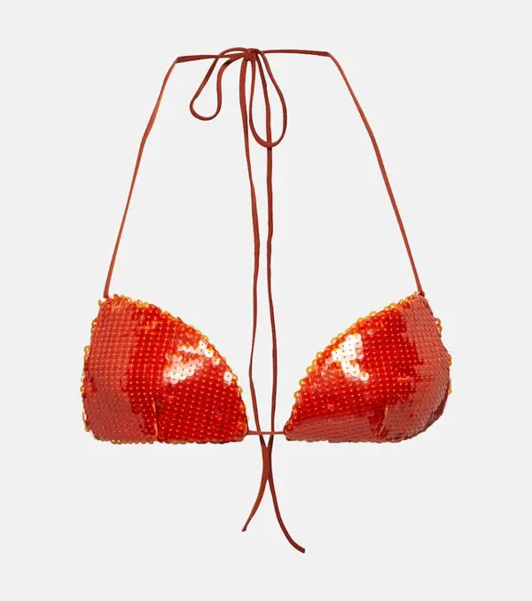 LAQUAN SMITH Halterneck Sequined Bra Top - Orange