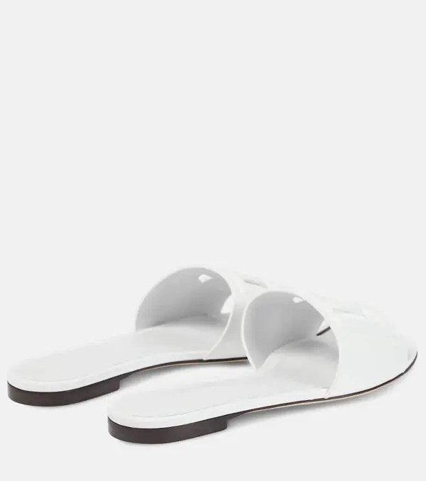 Dolce & Gabbana Logo Cutout Leather Slides - White