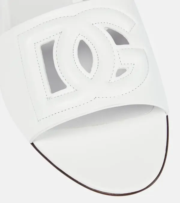 Dolce & Gabbana Logo Cutout Leather Slides - White
