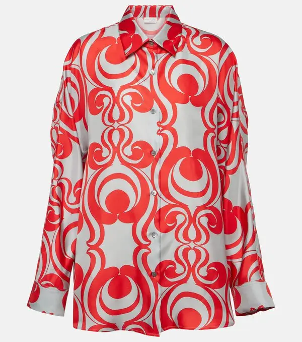 Dries Van Noten Printed Silk Twill Shirt - Grey