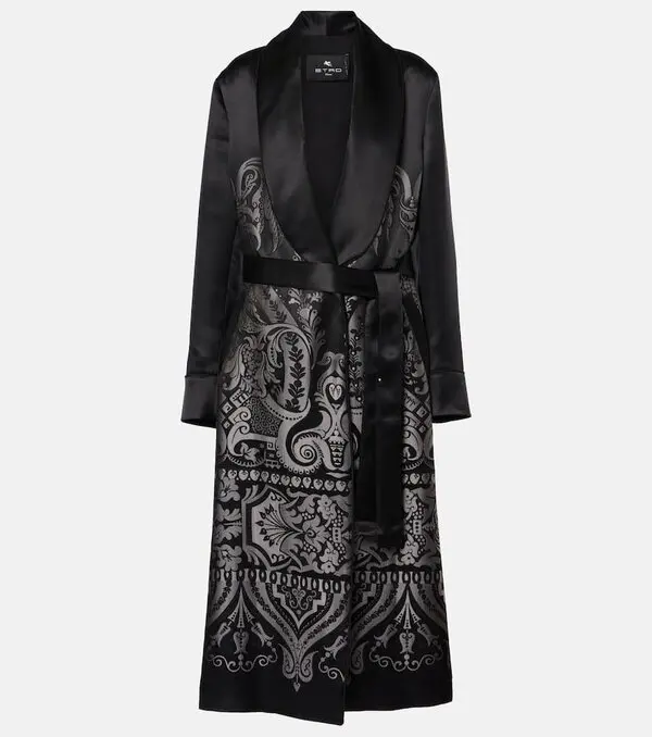Etro Silk-blend Belted Coat - Grey